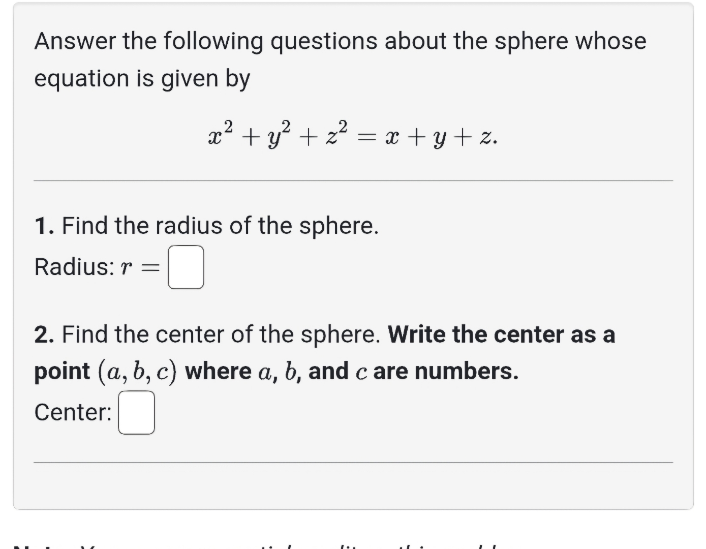 Solved Answer the following questions about the sphere whose | Chegg.com