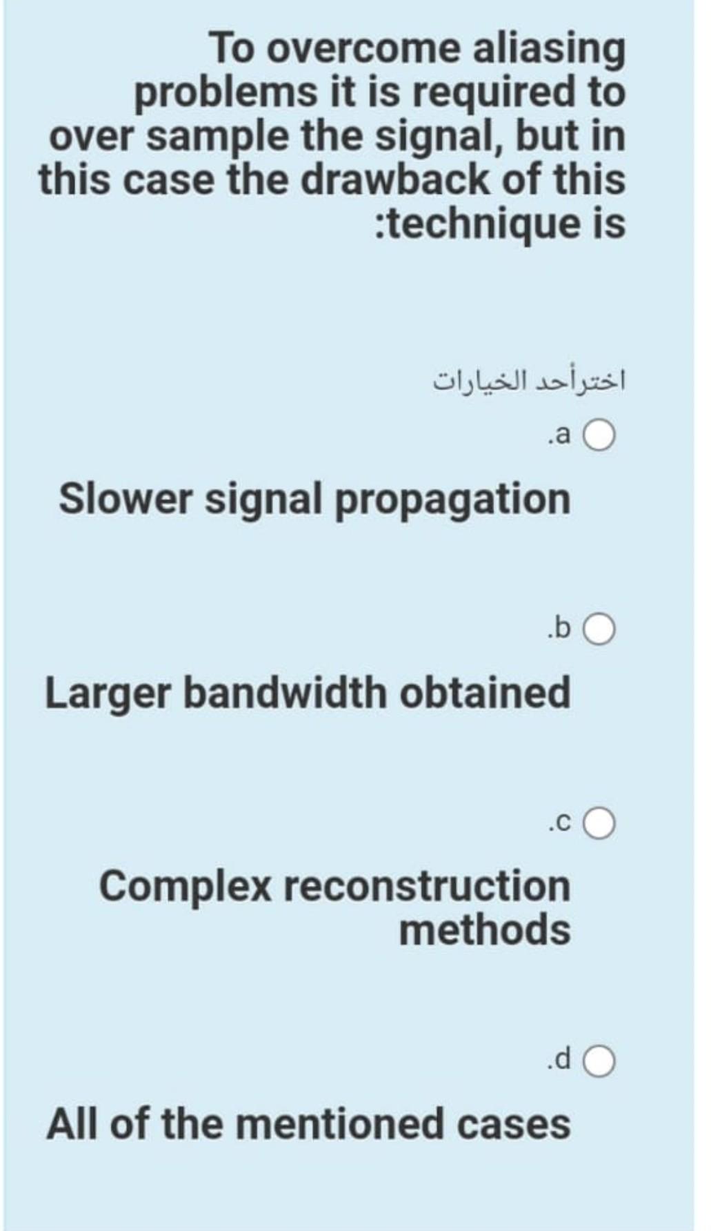 Solved To overcome aliasing problems it is required to over | Chegg.com