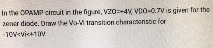 Solved In the OPAMP circuit in the figure, VZO=+4V, VDO=0.7V | Chegg.com
