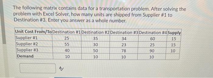 Solved The following matrix contains data for a | Chegg.com