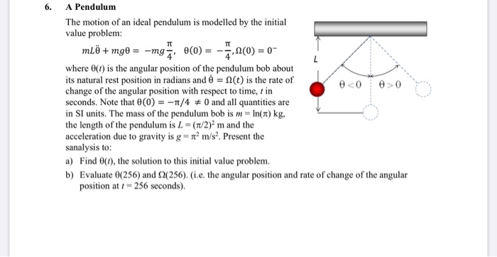 Solved 6. A Pendulum The motion of an ideal pendulum is | Chegg.com