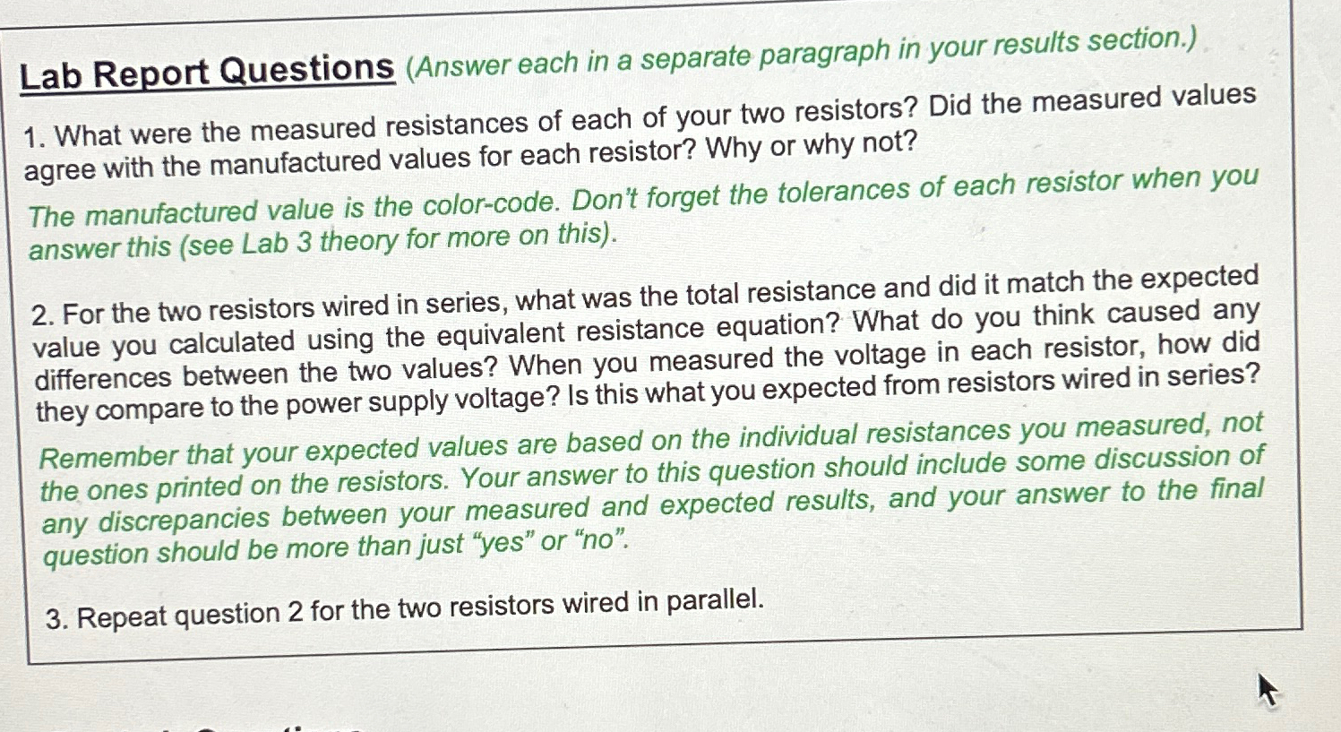 Lab Report Questions (Answer each in a separate | Chegg.com