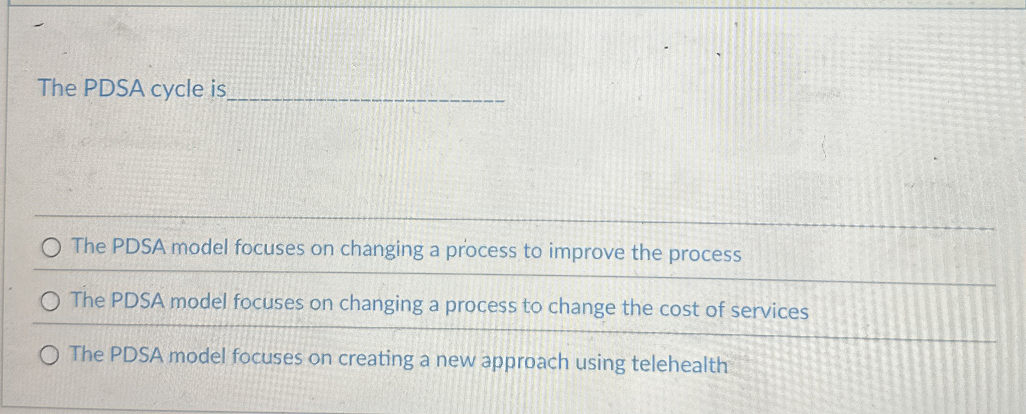 Solved The PDSA cycle is ﻿The PDSA model focuses on | Chegg.com