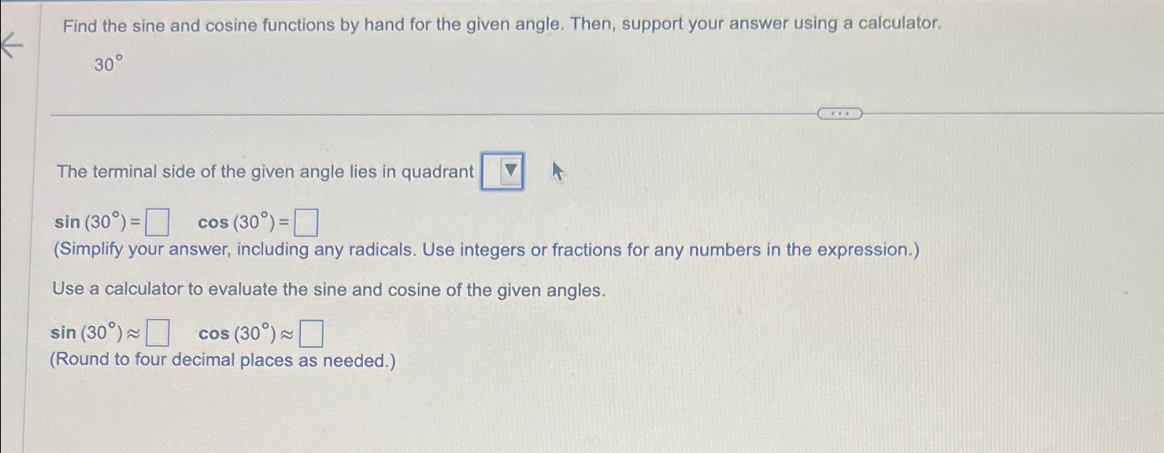 Solved Find the sine and cosine functions by hand for the | Chegg.com