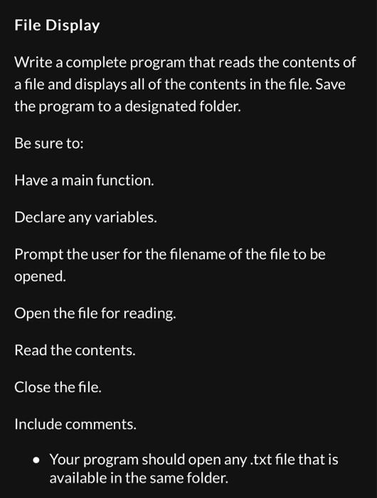 File Display Write a complete program that reads the | Chegg.com
