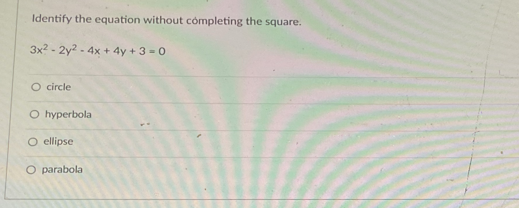 Solved Identify the equation without completing the | Chegg.com