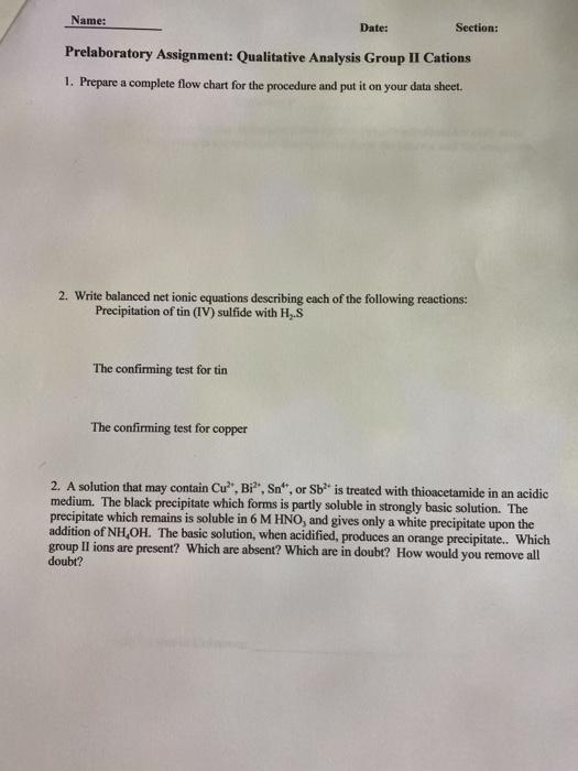 Solved Name: Date: Section: Prelaboratory Assignment: | Chegg.com
