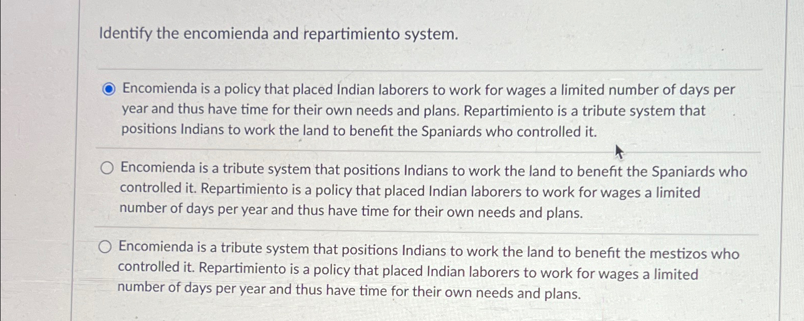 Solved Identify the encomienda and repartimiento | Chegg.com