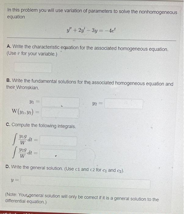 Solved In this problem you will use variation of parameters | Chegg.com