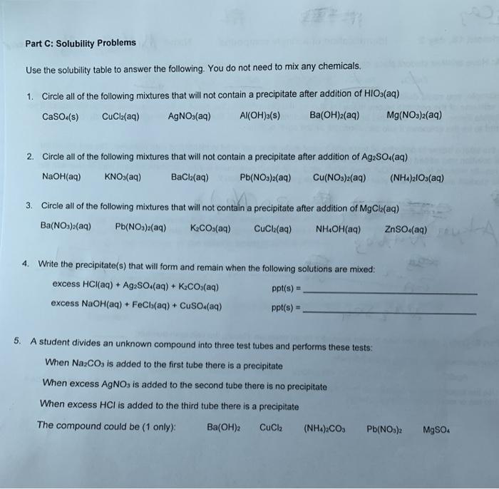 Solved Part C: Solubility Problems Use the solubility table | Chegg.com