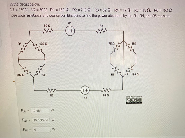 Solved In the circuit below: V1 = 180 V, V2 = 30 V, R1 = 160 | Chegg.com