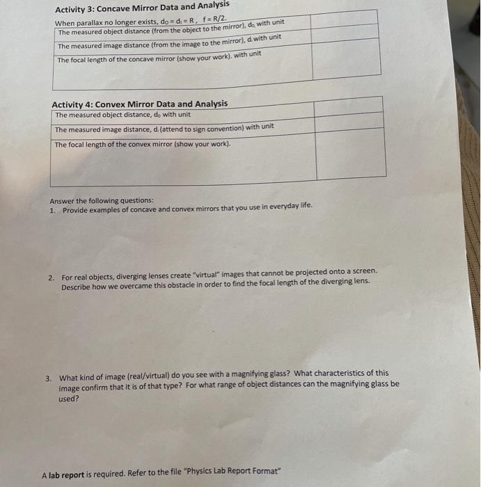Solved Image Activity 3: Concave Mirror If an object is | Chegg.com