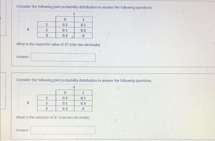 Solved Consider the following joint probability distribution | Chegg.com