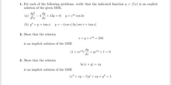 Solved 1. For each of the following problems, verify that | Chegg.com