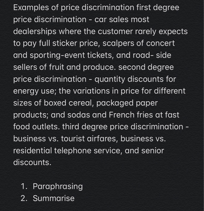 Solved Examples of price discrimination first degree price | Chegg.com