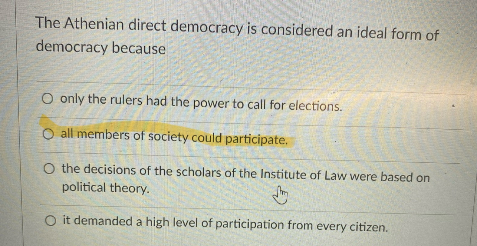 Solved The Athenian direct democracy is considered an ideal | Chegg.com