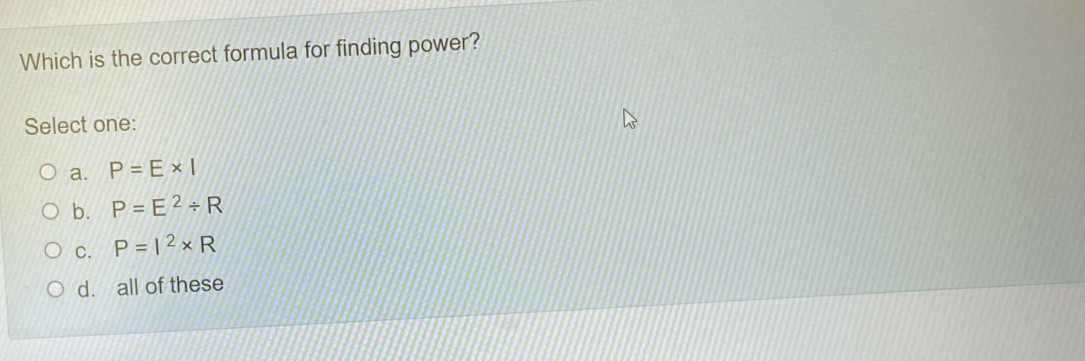 Solved Which is the correct formula for finding power?Select | Chegg.com