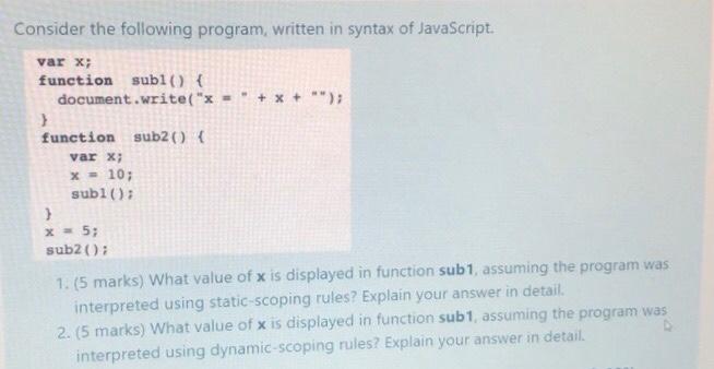 Solved Consider the following program, written in syntax of | Chegg.com