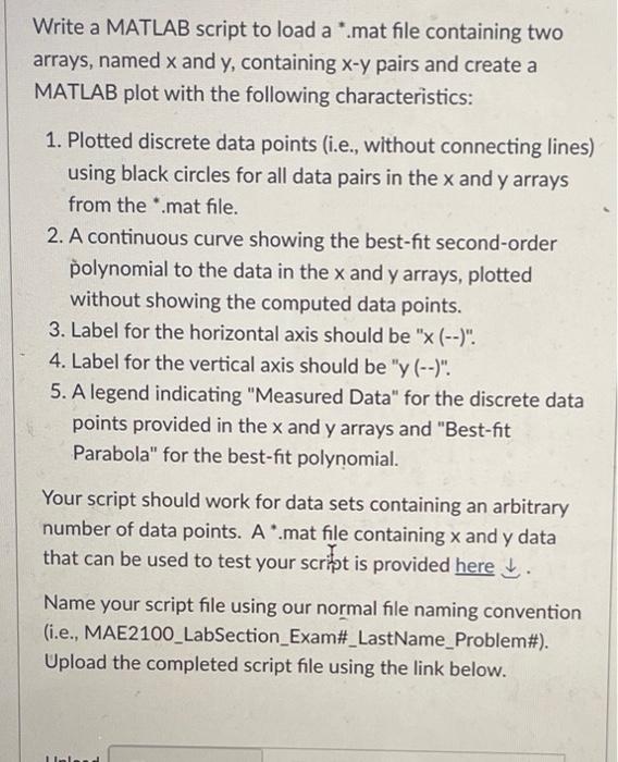Solved Write a MATLAB script to load a * .mat file | Chegg.com