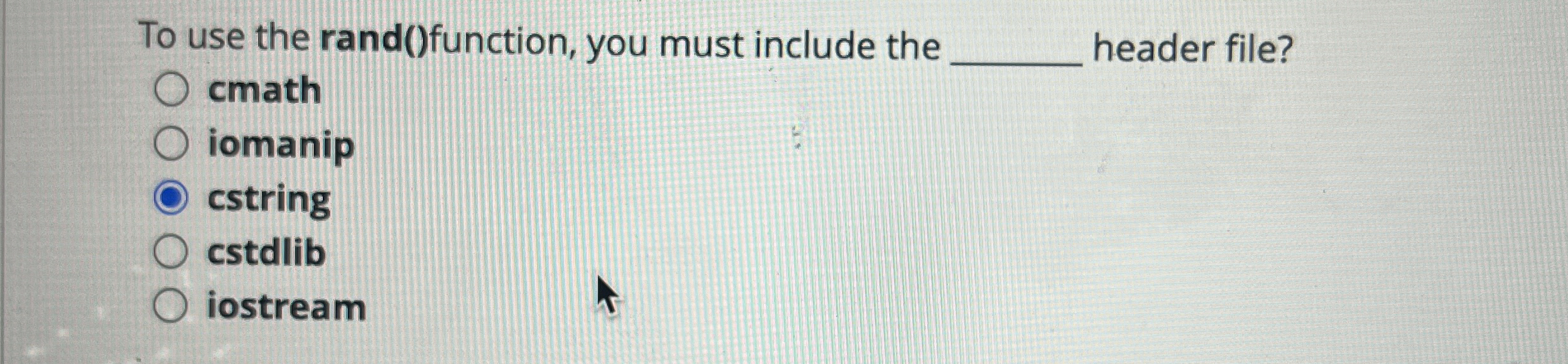 Solved To use the rand()function, ﻿you must include the | Chegg.com