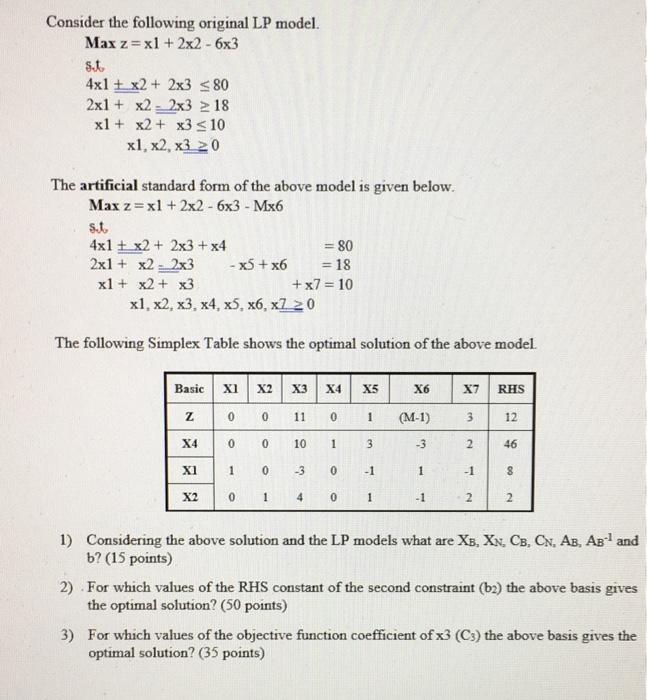 Solved Consider the following original LP model. Max z= x1 + | Chegg.com