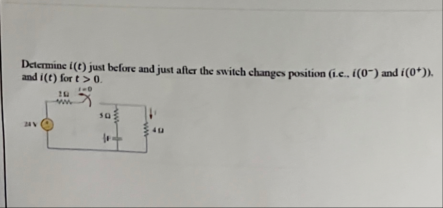 Solved Determine i(t) ﻿just before and just after the switch | Chegg.com