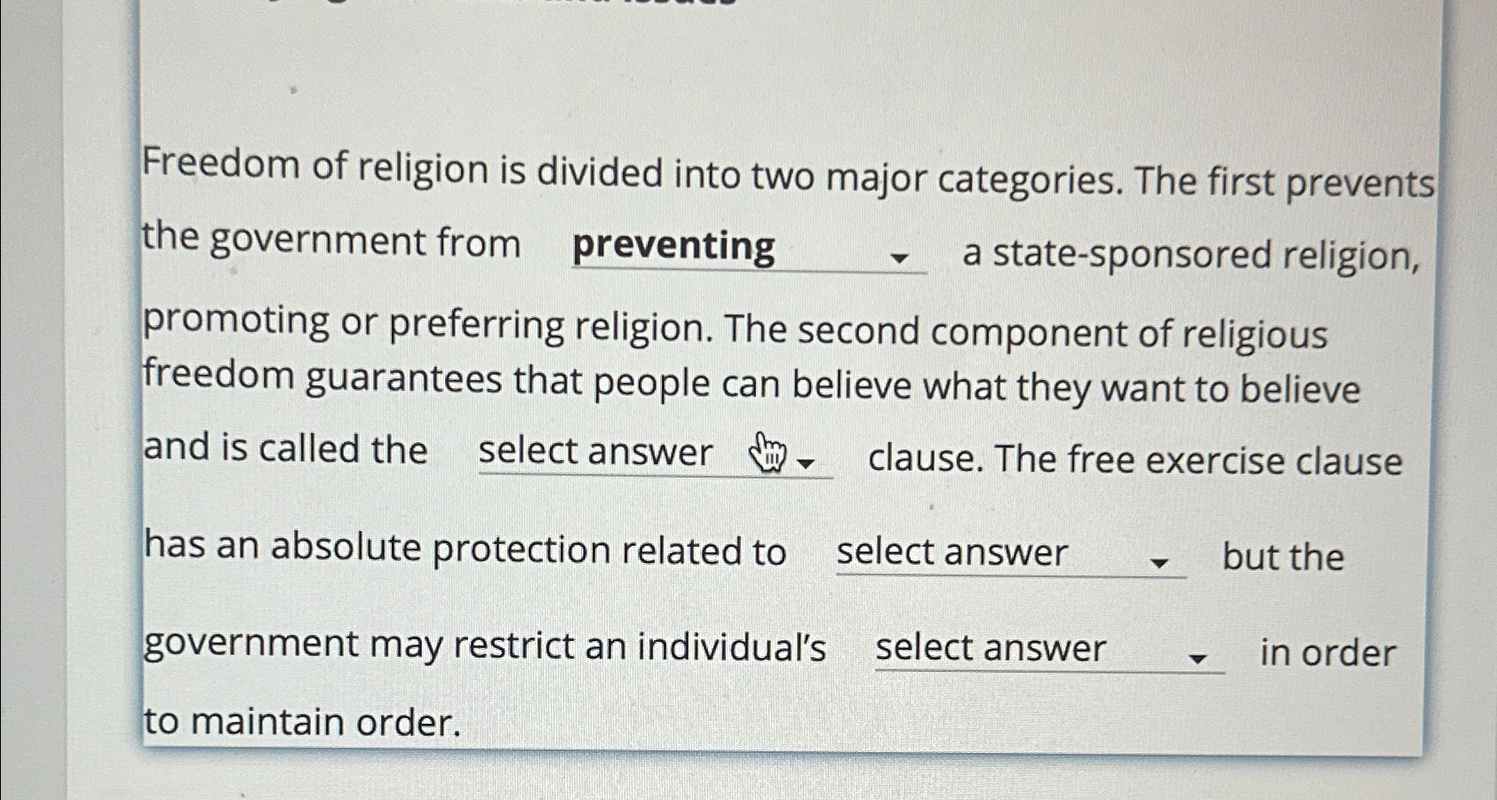 Solved Freedom of religion is divided into two major | Chegg.com