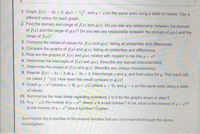 Solved 1. Graph f(x)=3x+2,g(x)=3x−2, and y=x on the same | Chegg.com