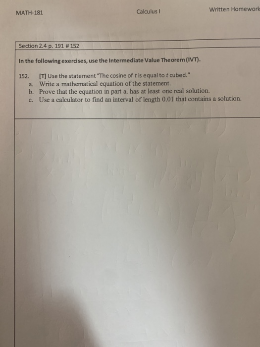 Solved MATH-181 Calculus ! Written Homework Section 2.4 p. | Chegg.com