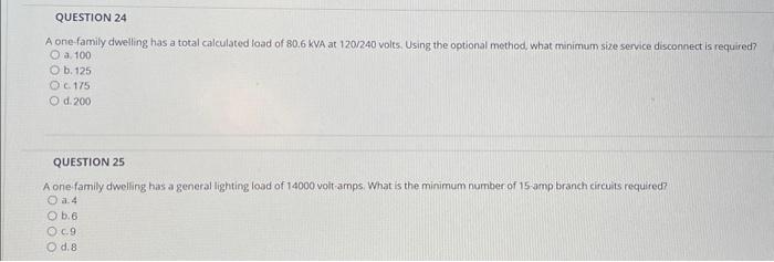 Solved A one-family dwelling has a total calculated load of | Chegg.com