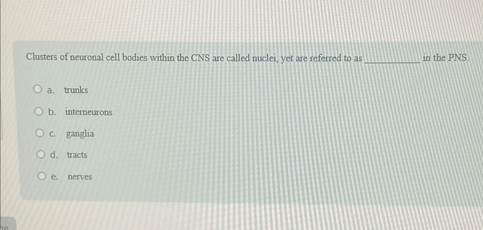 Solved Clusters of neuronal cell bodies within the CNS are | Chegg.com