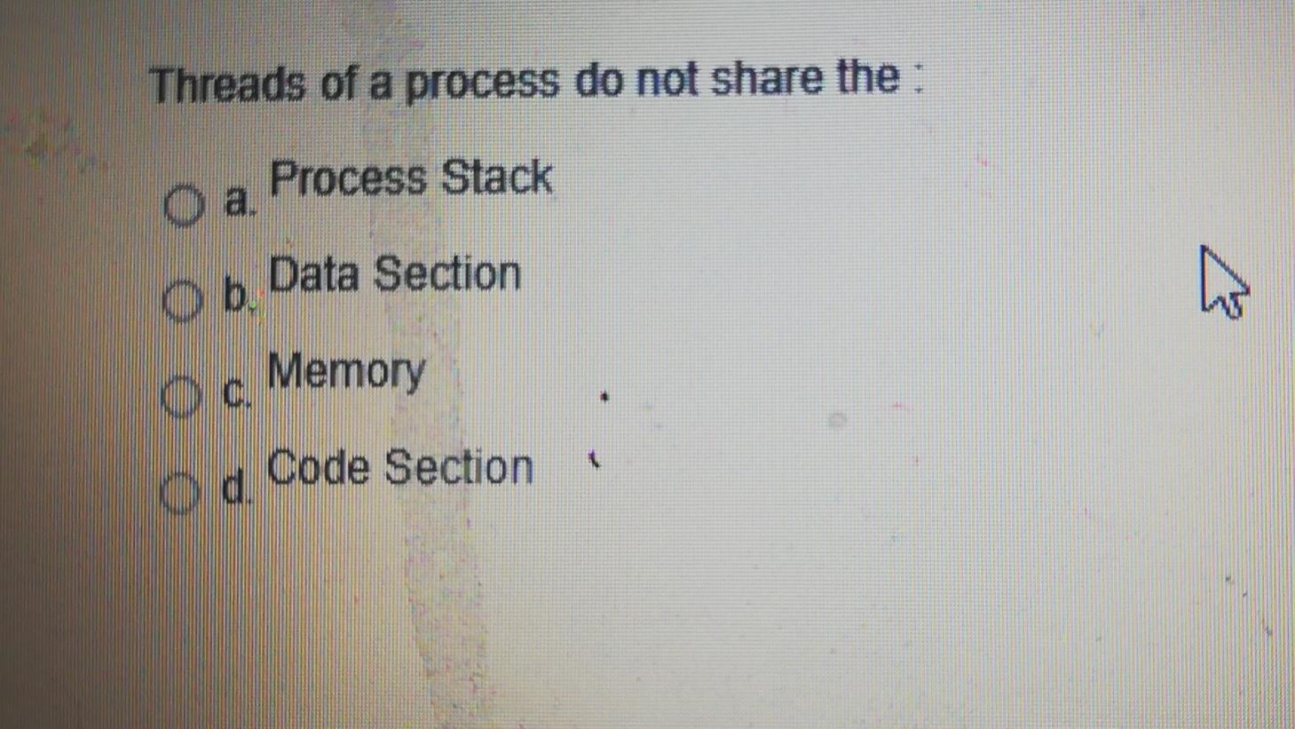 Solved Threads of a process do not share the : Process Stack | Chegg.com