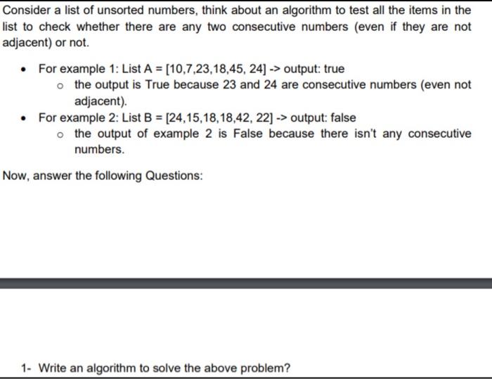 Solved Consider A List Of Unsorted Numbers Think About An