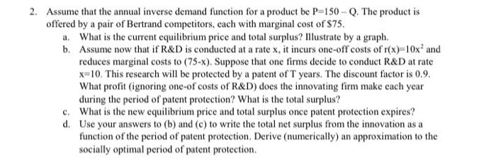 Solved 2. Assume that the annual inverse demand function for | Chegg.com