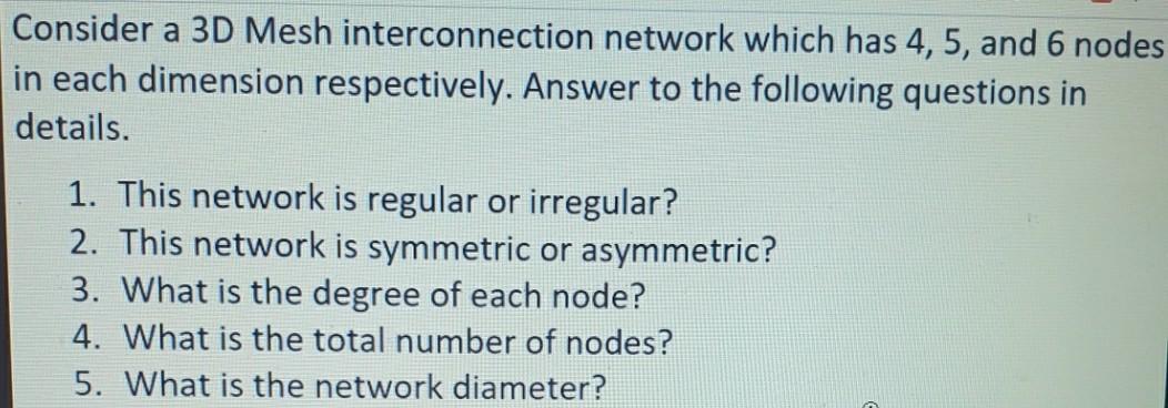 Solved Consider a 3D Mesh interconnection network which has | Chegg.com