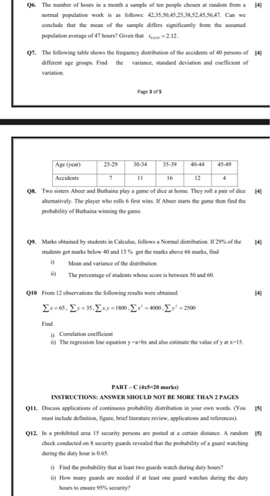 Solved 141 Q6. The number of hours in a month a sample of | Chegg.com