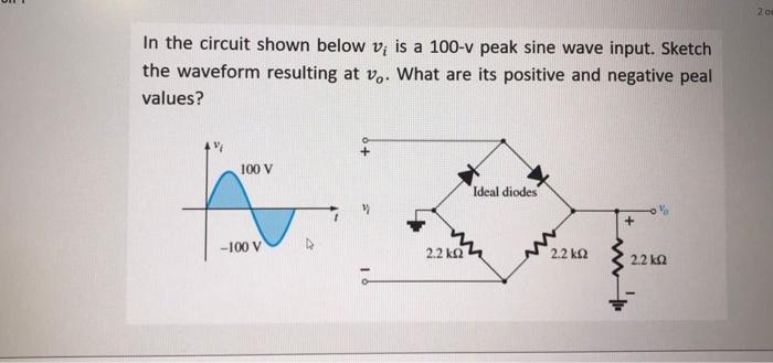Solved In the circuit shown below vi is a 100−v peak sine | Chegg.com