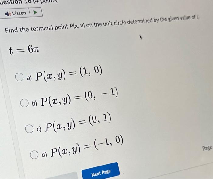 Solved uestion 16 Listen Find the terminal point P(x, y) on | Chegg.com Solved uestion 16 Listen Find the terminal point P(x, y) on | Chegg.com