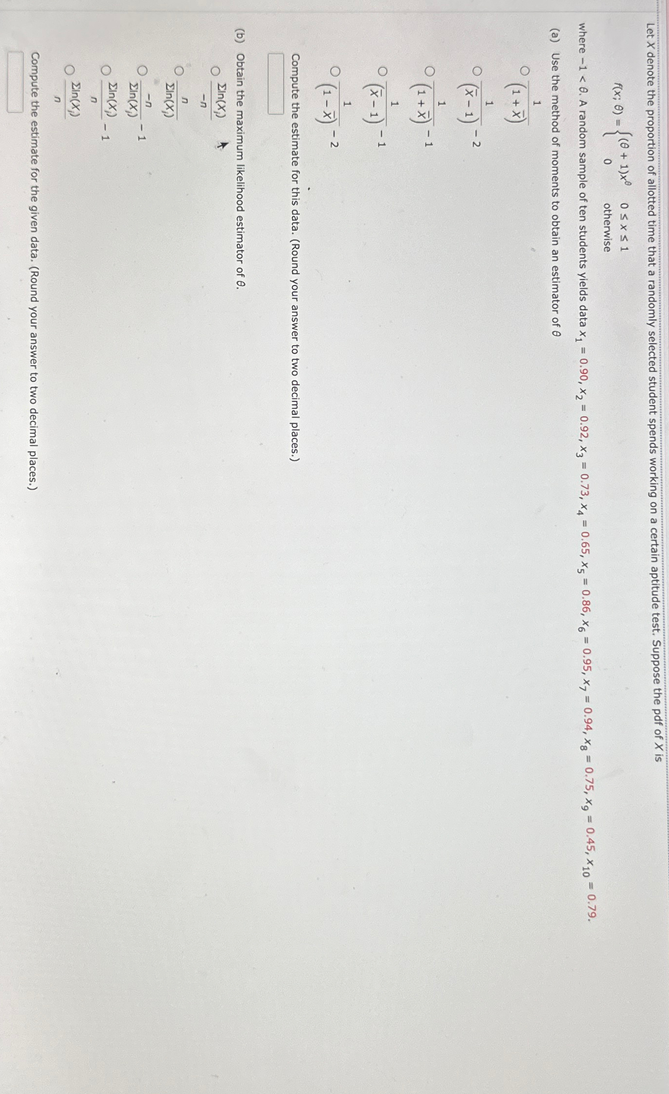 Solved Let x ﻿denote the proportion of allotted time that a | Chegg.com