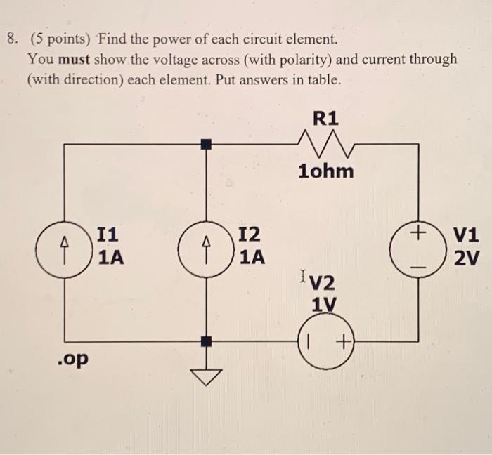 Solved 8. (5 points) Find the power of each circuit element. | Chegg.com