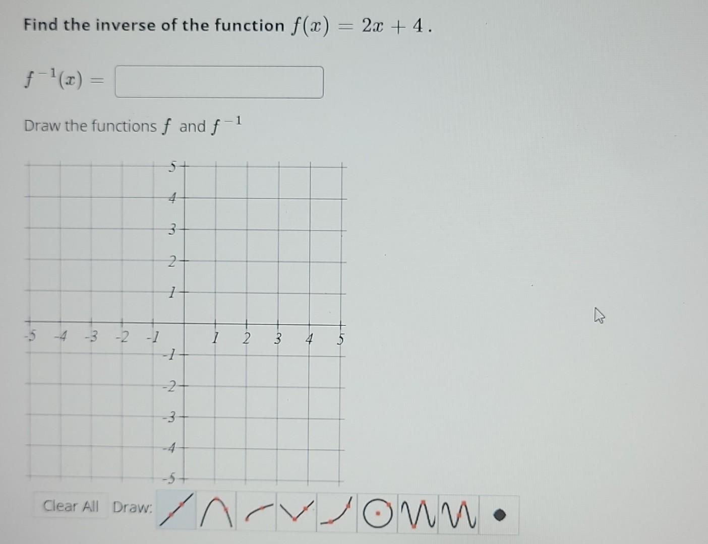 Solved Find the inverse of the function f(x)=2x+4. f−1(x)= | Chegg.com