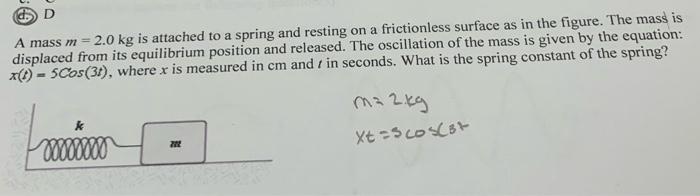 Solved A mass m=2.0 kg is attached to a spring and resting | Chegg.com