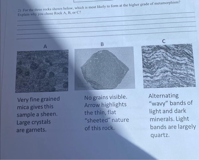 Solved 2) For the three rocks shown below, which is most | Chegg.com