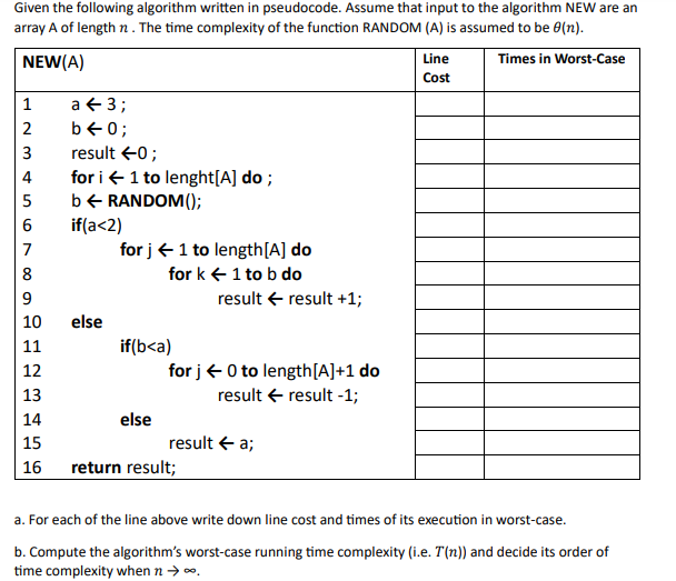 Solved Given the following algorithm written in pseudocode. | Chegg.com