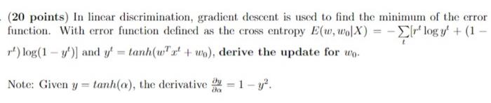 Solved (20 points) In linear discrimination, gradient | Chegg.com
