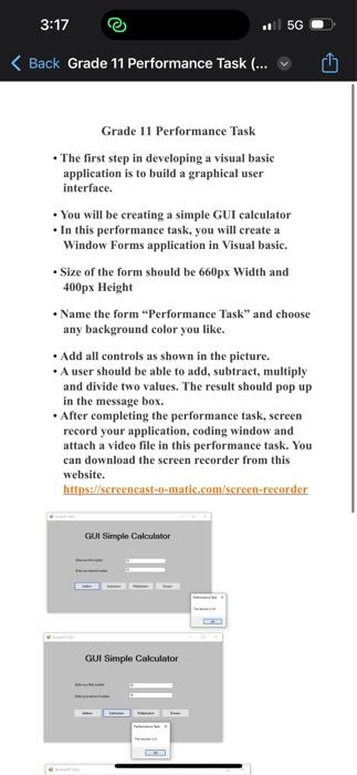 Solved Grade 11 Performance Task - The first step in | Chegg.com