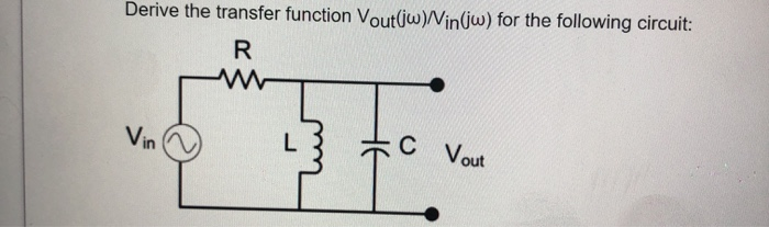 Solved Derive the transfer function Vout(jw)/Vin(jw) for the | Chegg.com