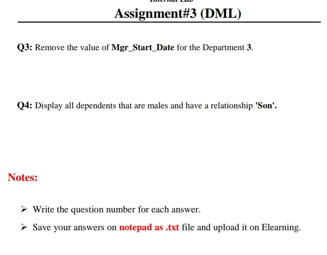 Assignment#3 (DML) Depending on the Company Schema | Chegg.com