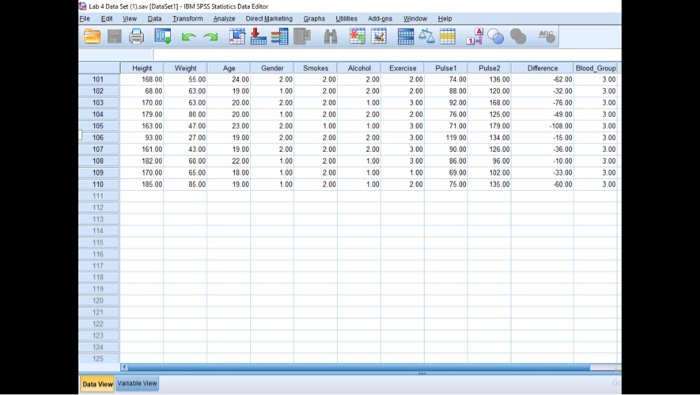 a Lab 4 Data Set (1) sav (DataSet1) - IBM SPSS | Chegg.com
