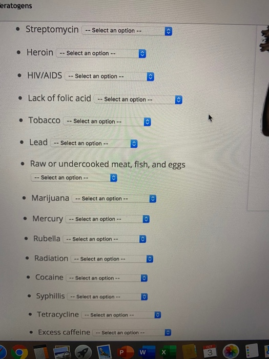 Solved 1. For each teratogen, indicate the category to which | Chegg.com